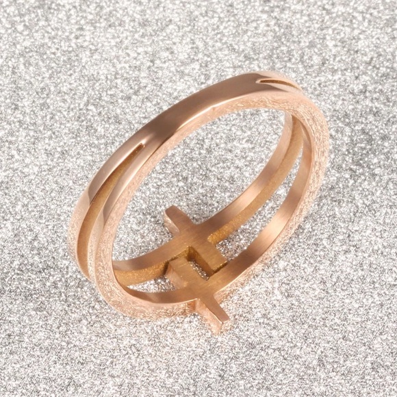 Jewelry | 33 Rose Gold Plated Stainless Double Cross Ring | Poshmark